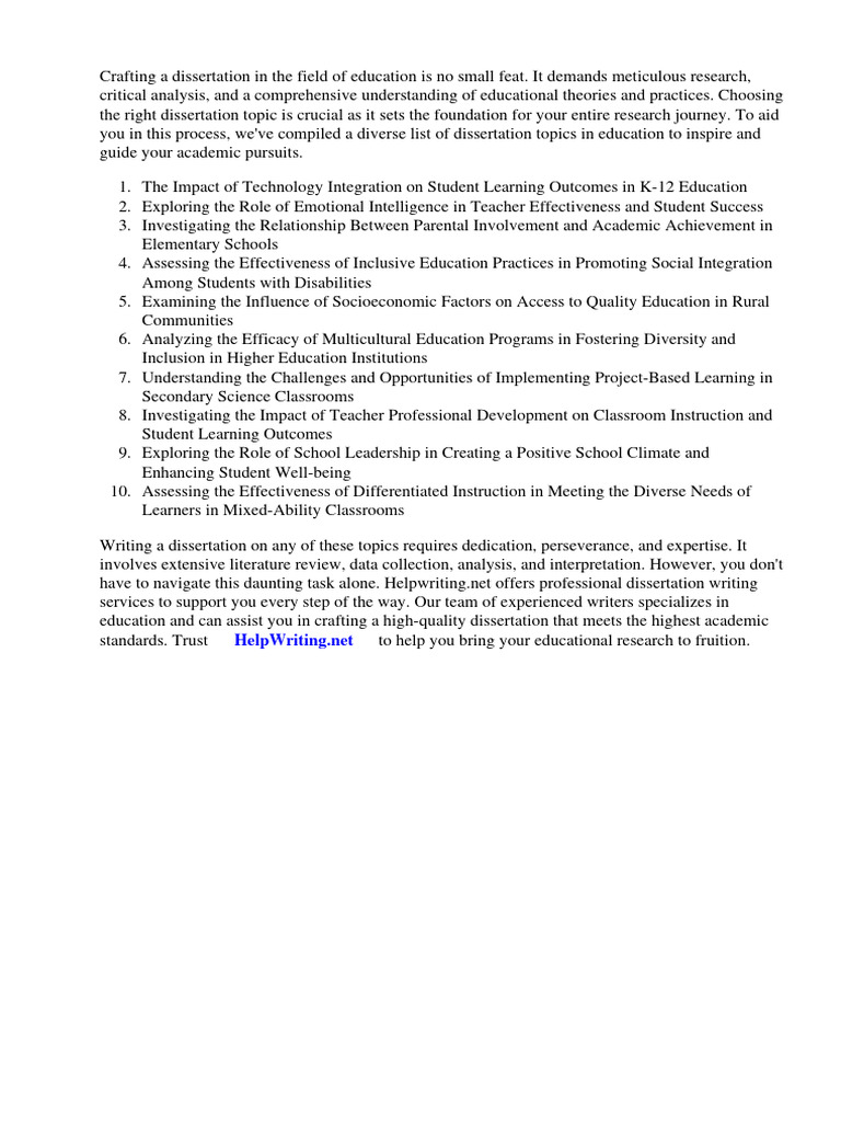 List of Dissertation Topics in Education | PDF | Thesis | Inclusion ...