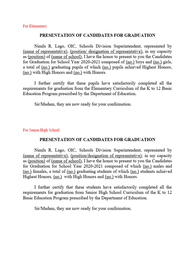 Presentation and Confirmation of Graduates and Completers | PDF ...