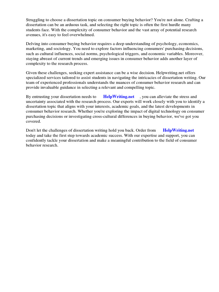 Dissertation Topics On Consumer Buying Behaviour | PDF | Consumer Behaviour | Behavior
