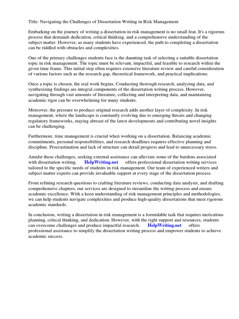 Dissertation Topic Risk Management | PDF | Risk | Risk Management