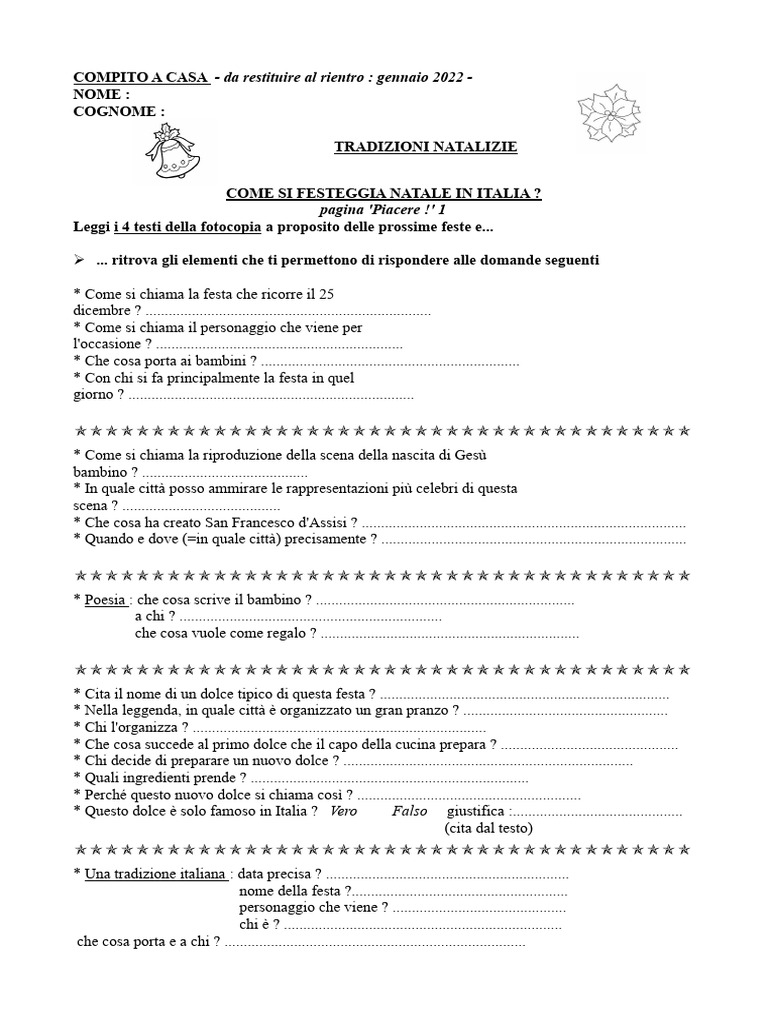 Natale Compito A Casa 5ème 2021 | PDF