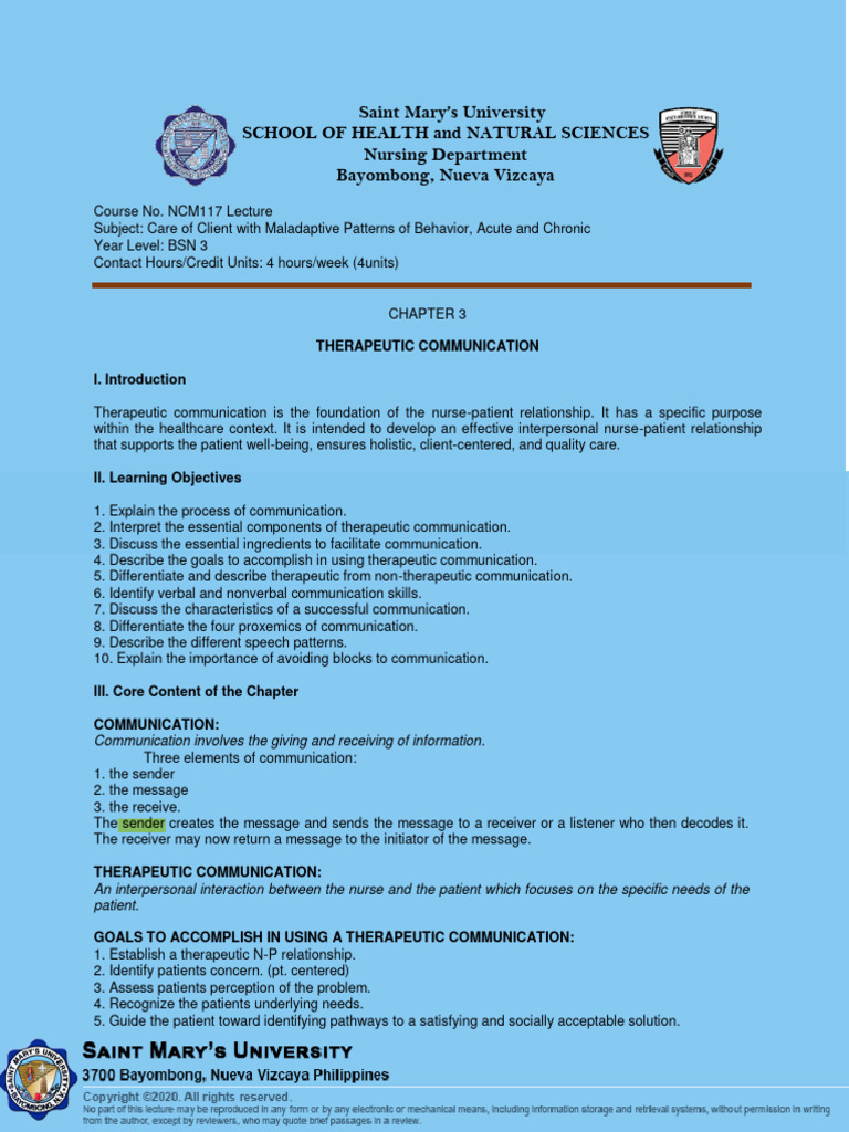 Chapter 3 Module Therapeutic Communication | PDF | Communication ...