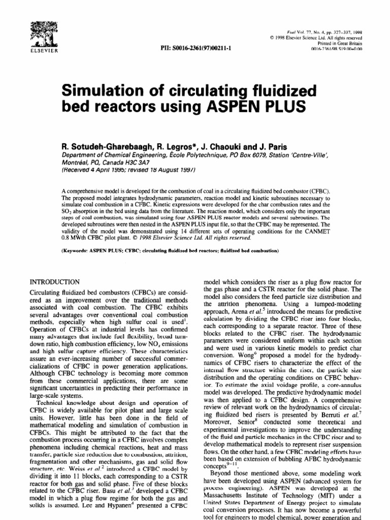 Simulation of Circulating Fluidized Bed Reactors Using ASPEN PLUS | PDF | Chemical Reactor ...