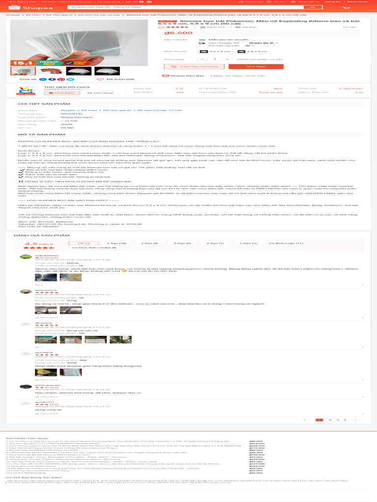 Sleeves Bọc Bài Pokemon, Mèo Nổ Exploding Kittens… | PDF