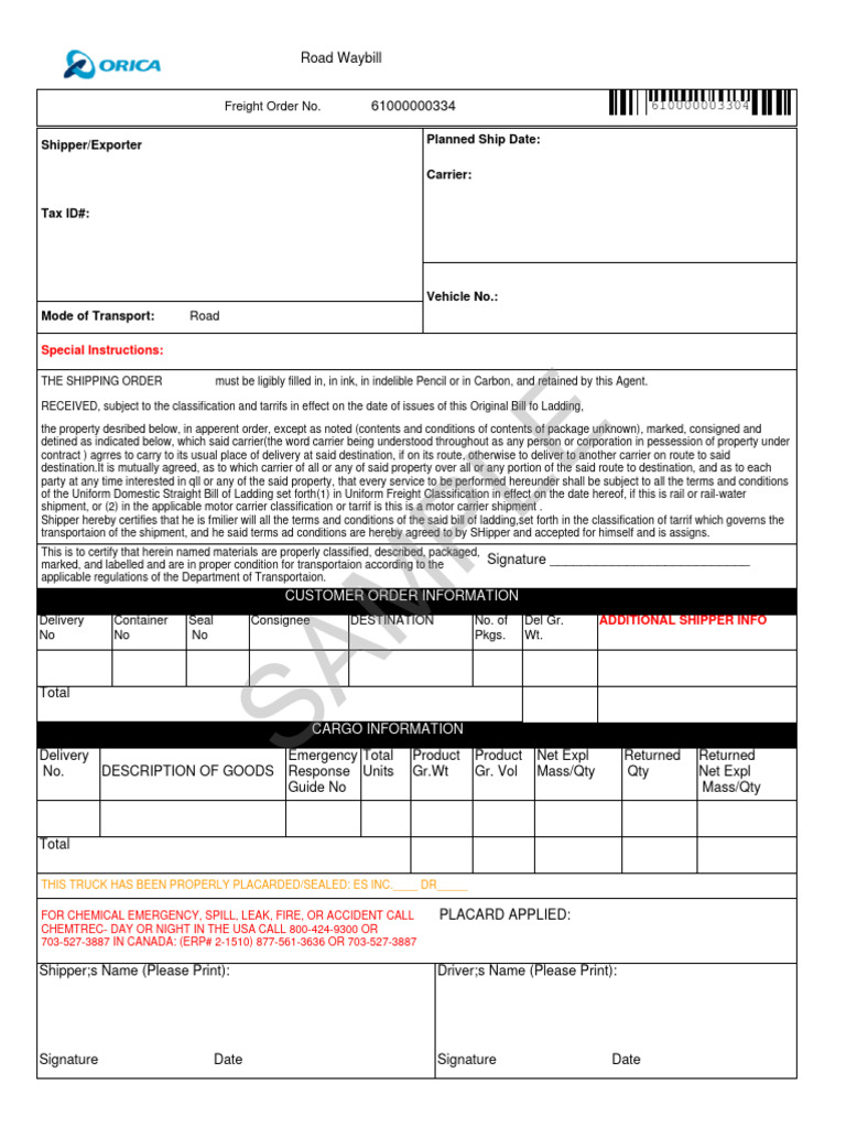 Road Waybill | PDF | Cargo | Bill Of Lading