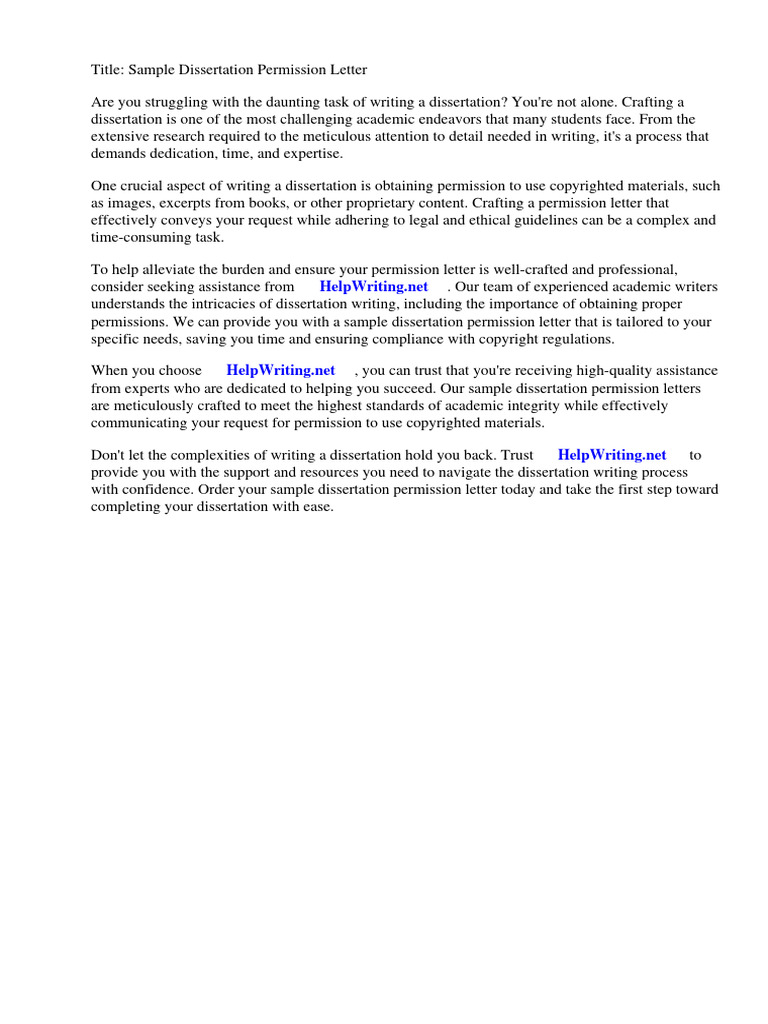 Sample Dissertation Permission Letter | PDF | Thesis | Essays