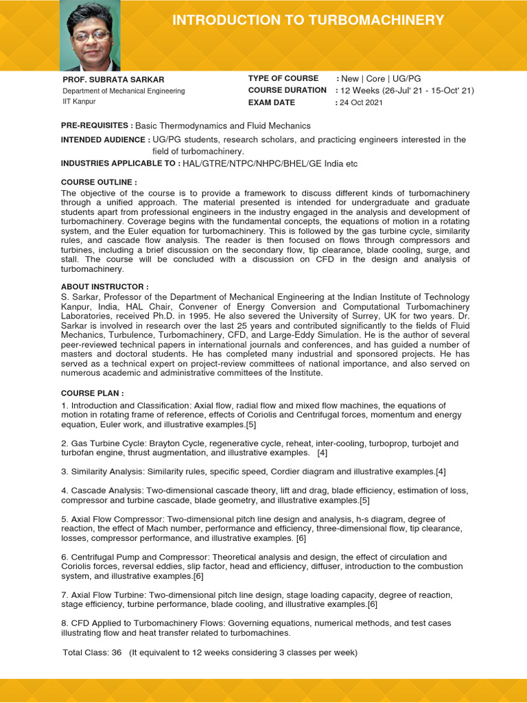 Introduction To Turbomachinery IITK | PDF | Turbomachinery | Chemical Equipment