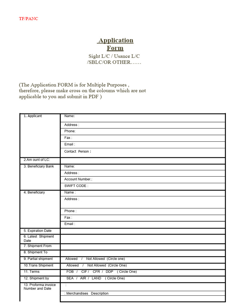 Application Form For Instrumen (Tf-Panc) | PDF | Letter Of Credit | Justice