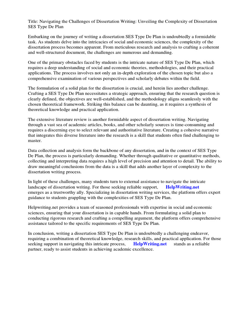 Dissertation Ses Type de Plan | PDF | Thesis | Methodology