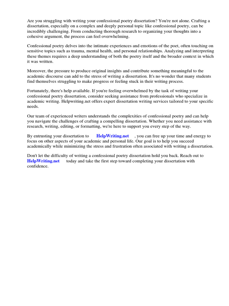 Confessional Poetry Dissertation Help | PDF