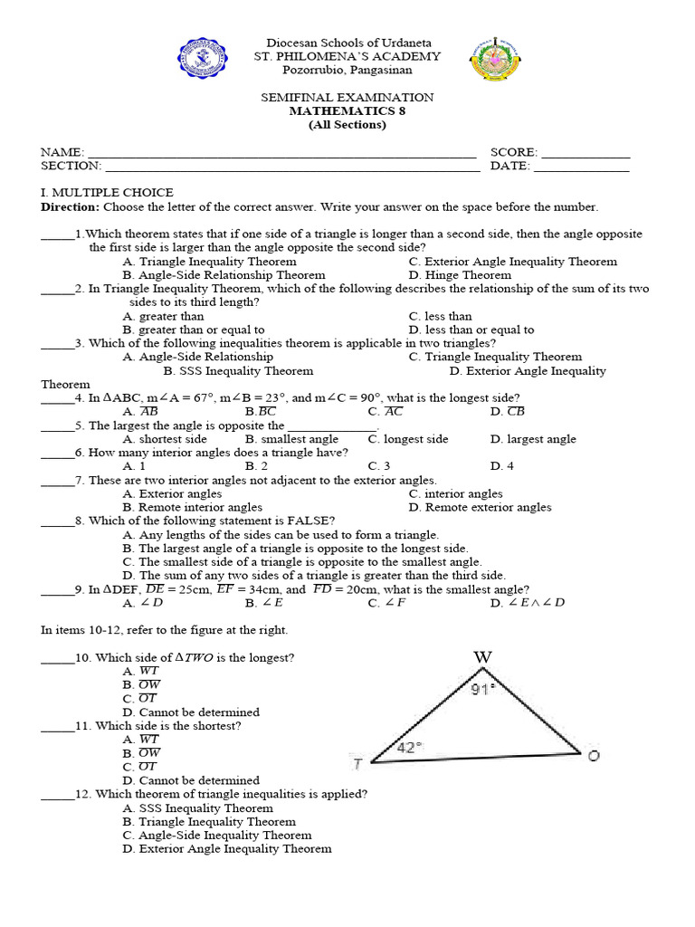 Q4 - MATH 8 - SEMI-FINAL | PDF | Triangle | Angle