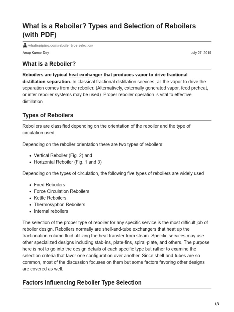 Whatisa Reboiler Typesand Selectionof Reboilerswith PDF | PDF | Boiling ...