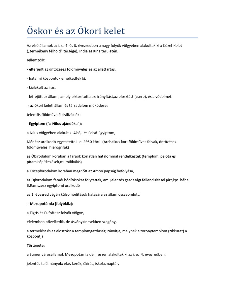 Őskor És Az Ókori Kelet | PDF