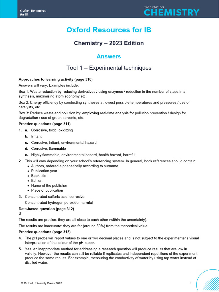 Ib Chemistry Answers Tool | PDF | Distillation | Solubility