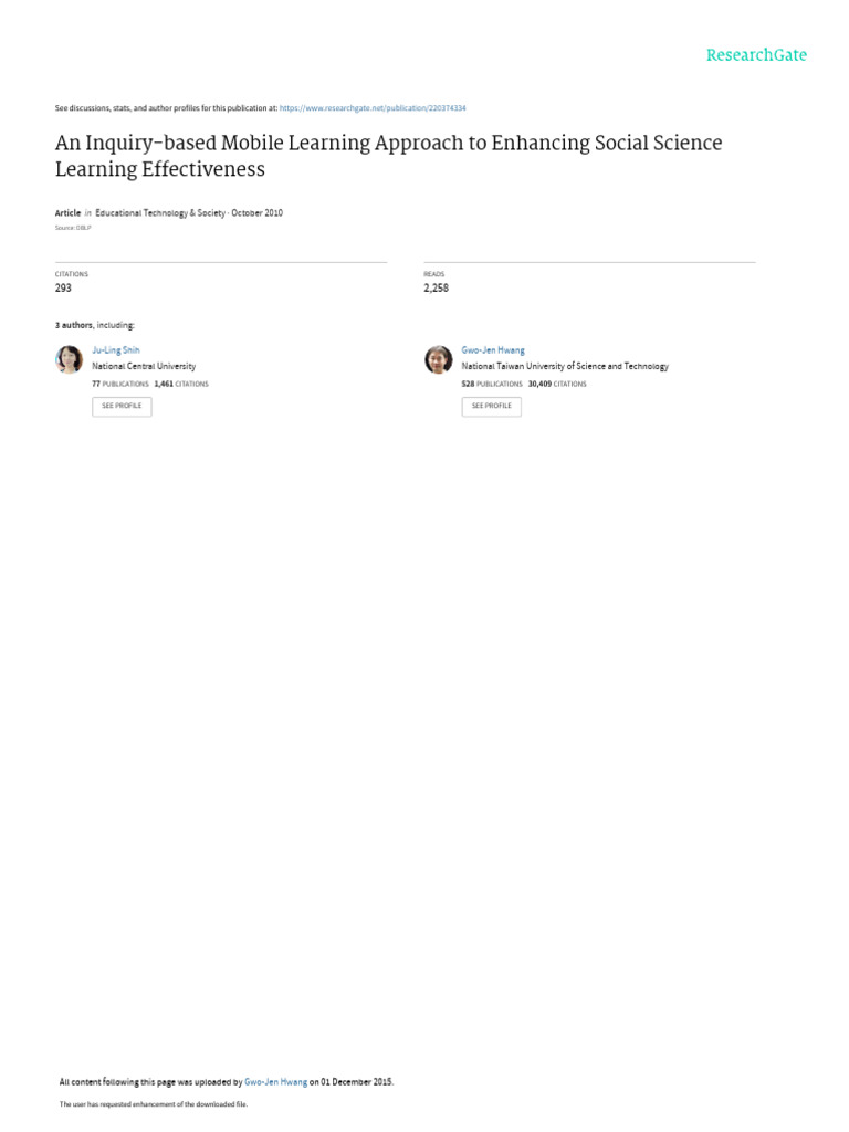 2010ETS Inquiry BasedmobilelearningforSocialScience | PDF | Inquiry Based Learning | Learning