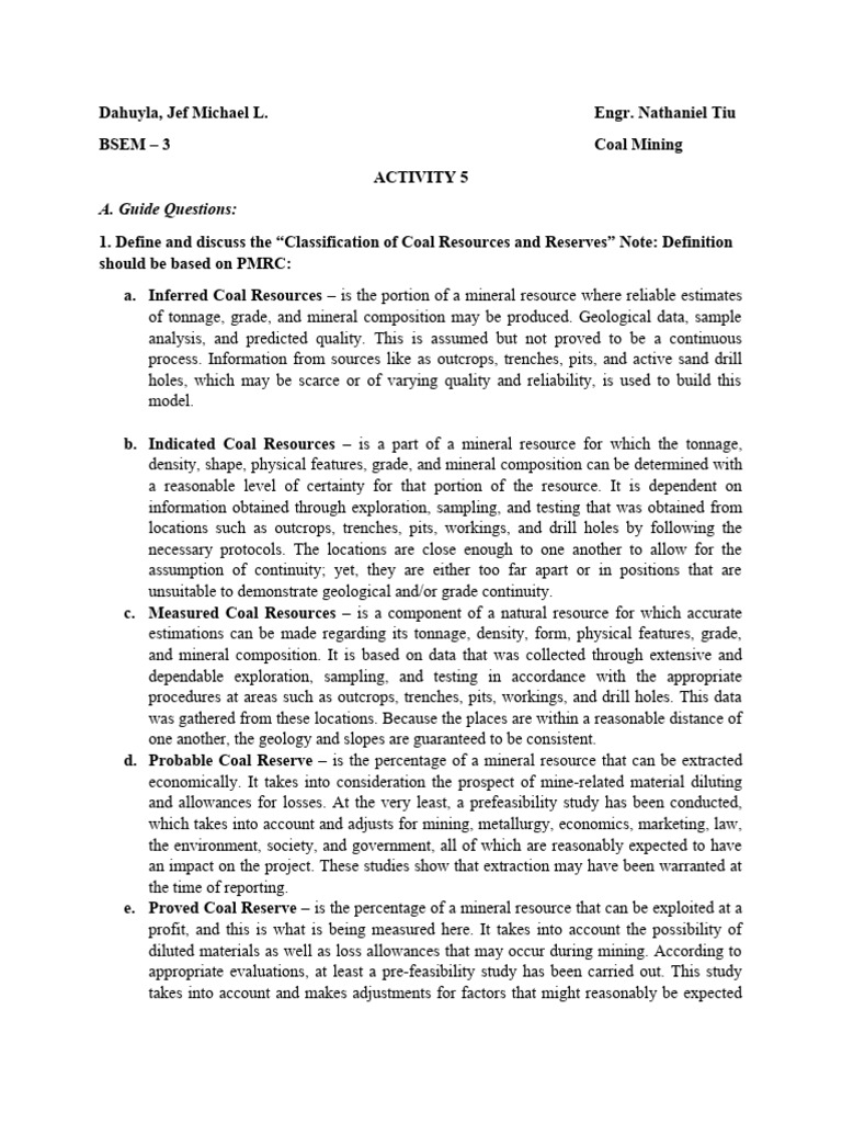 Classification of Coal Resources and Reserves | PDF | Coal | Combustion