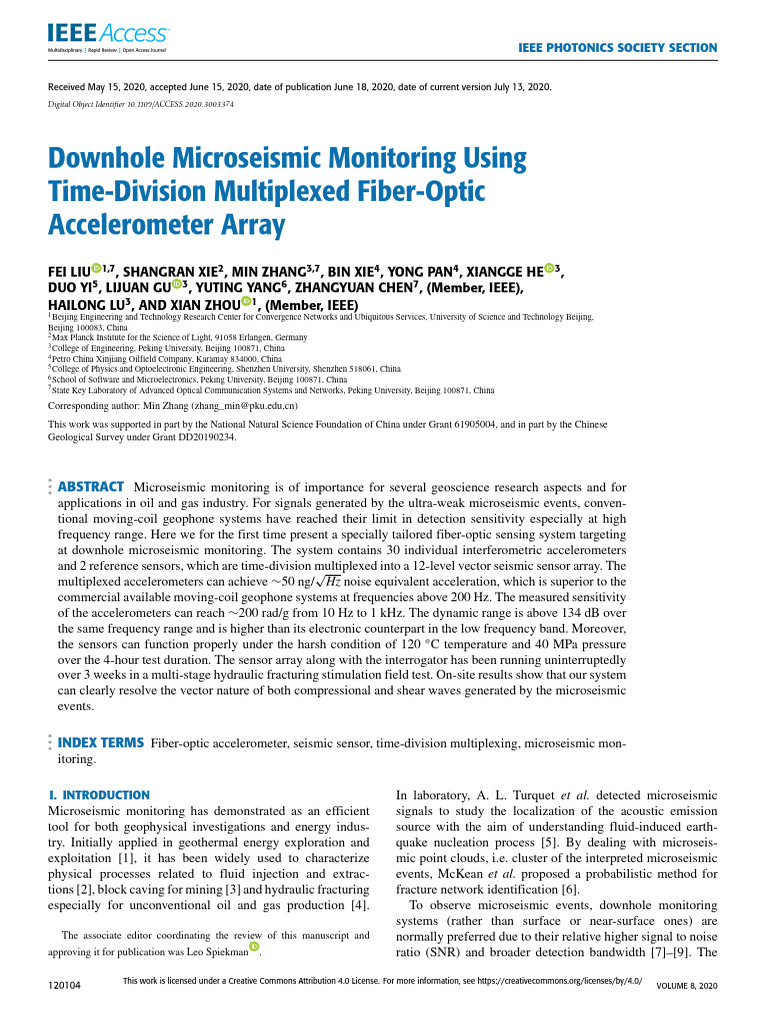 Downhole Microseismic Monitoring Using Time-Division Multiplexed Fiber-Optic Accelerometer Array ...