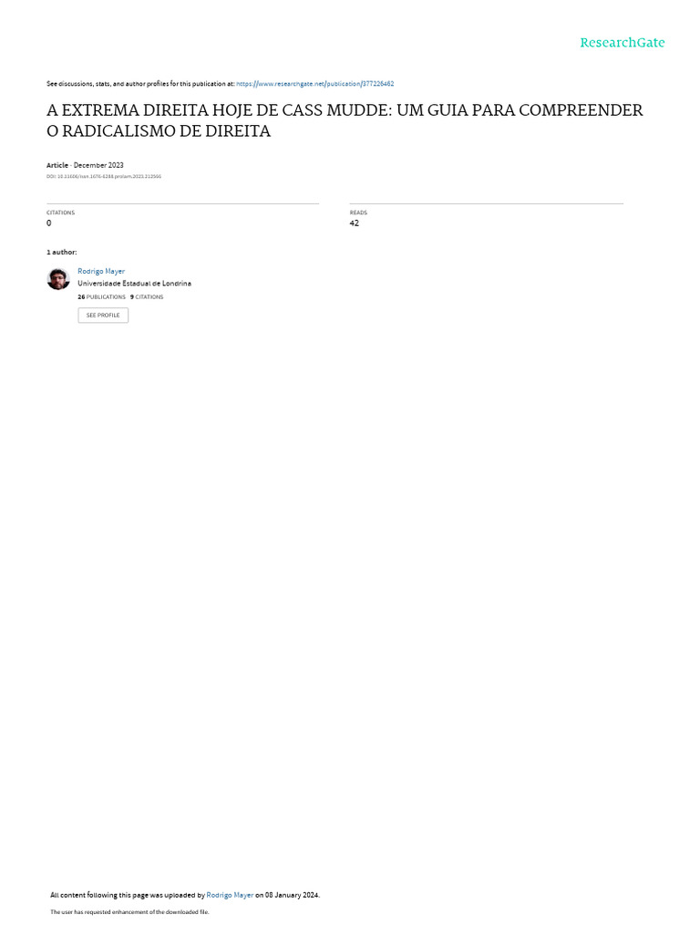 Extremadireitaresenha Mudde | PDF | Política de extrema-direita | Populismo