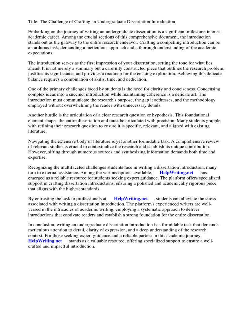 How To Write An Undergraduate Dissertation Introduction Download Free