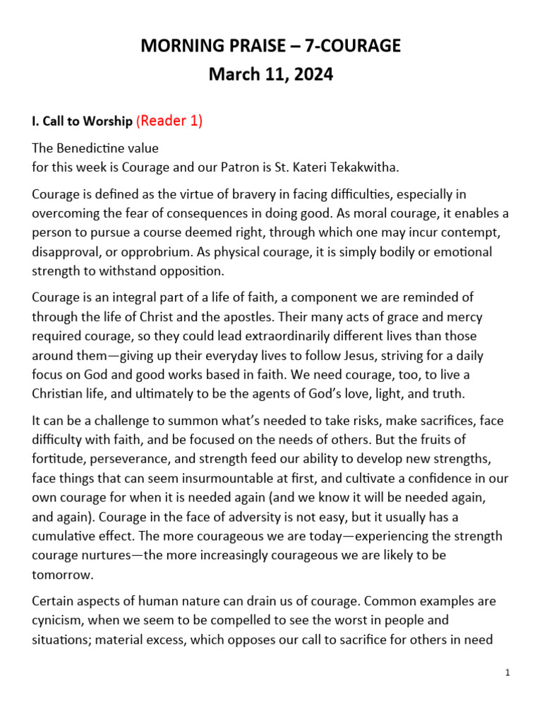 Morning Praise Script 7C | PDF | Courage | Jesus