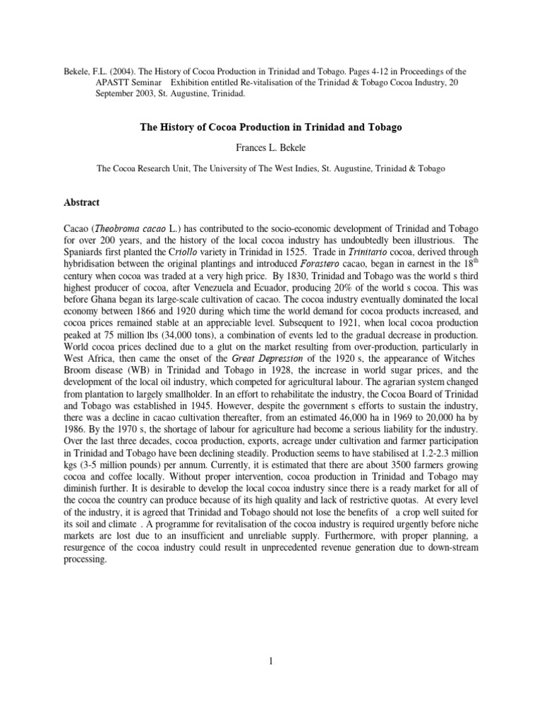 History Cocoa Production TT | PDF | Cocoa Bean | Agriculture