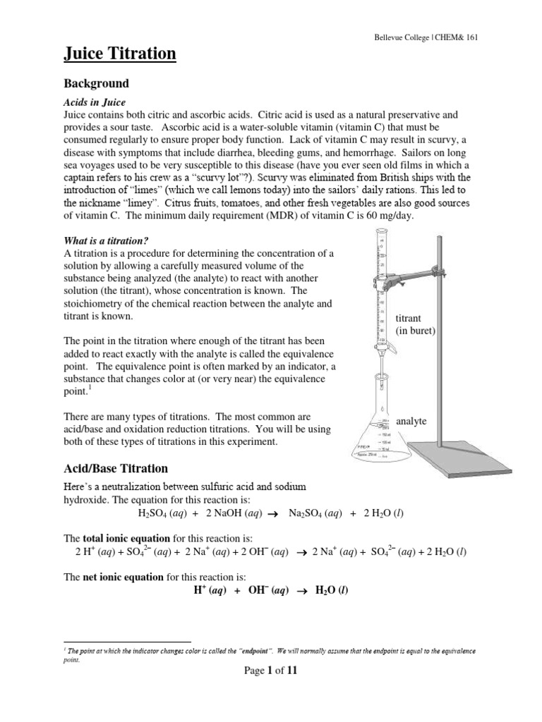 Juice Titration. Background. Acid - Base Titration | PDF | Titration ...