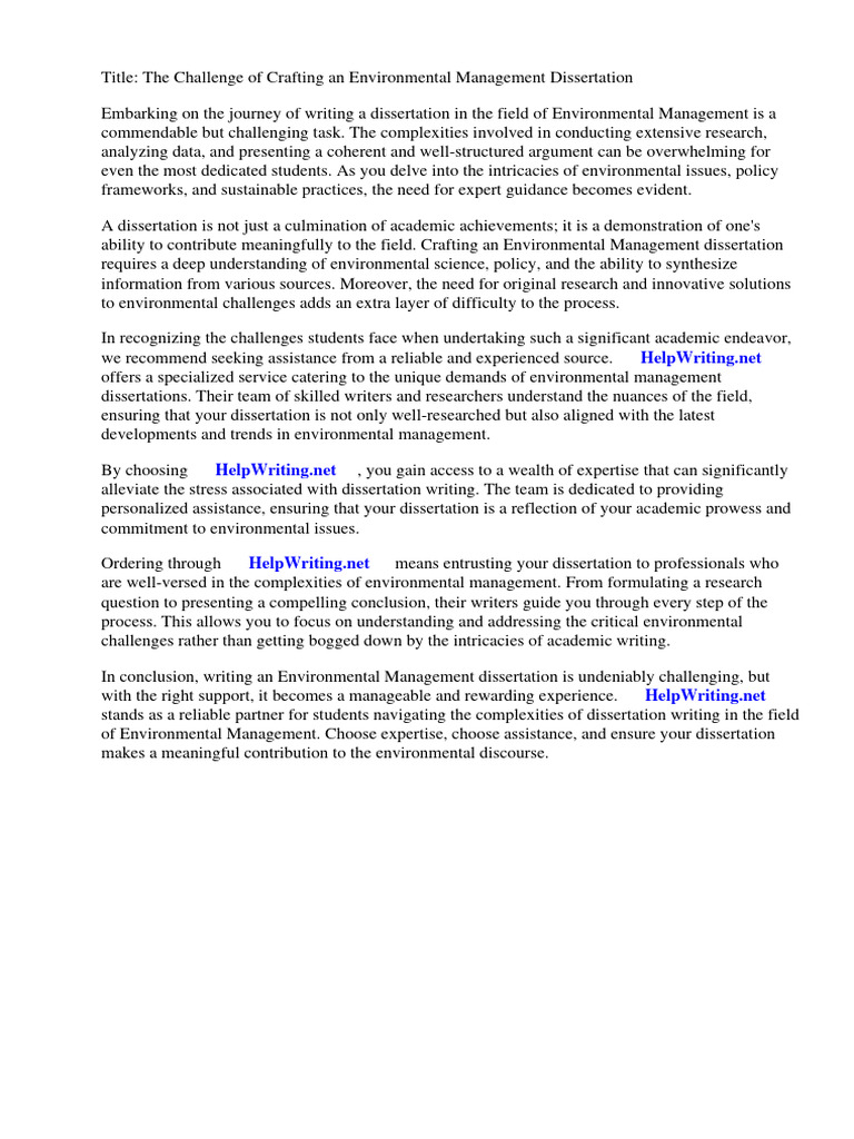 Environmental Management Dissertation Example | PDF | Environmental Resource Management | Water