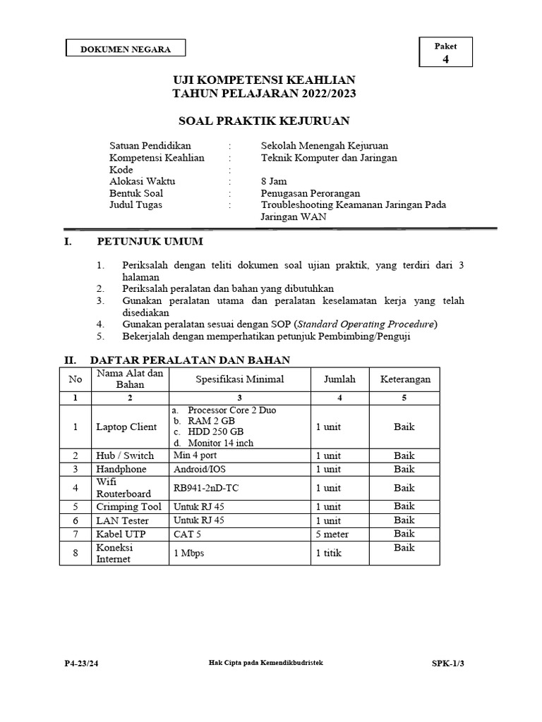 Soal UKK TKJ Paket 4 2024 | PDF