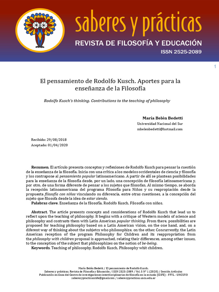 El pensamiento de Rodolfo Kusch. Aportes para la enseñanza de la ...