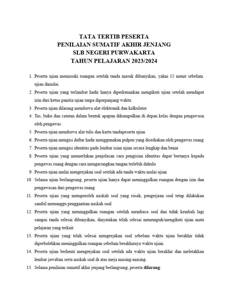 Tata Tertib Peserta Dan Pengawas | PDF