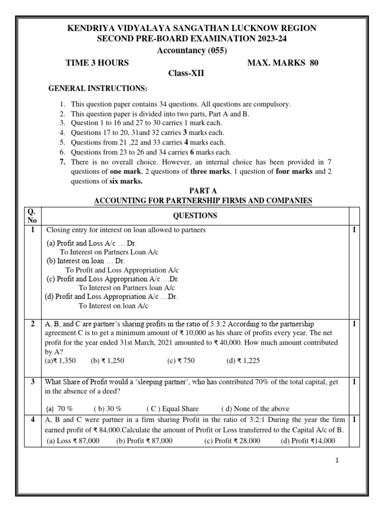 KVS Lucknow XII ACC QP & MS (2nd PB) (23-24) - 1-9 | PDF | Balance Sheet | Equity (Finance)