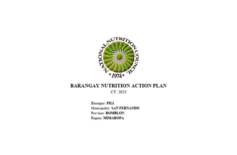 BARANGAY NUTRITION ACTION PLAN-COVER | PDF