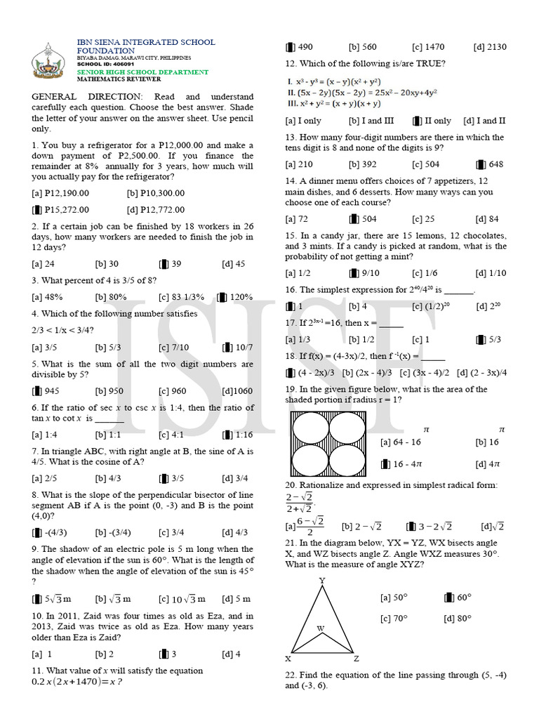 Math Reviewer 3 Ans - Key | PDF | Foods | Cuisine