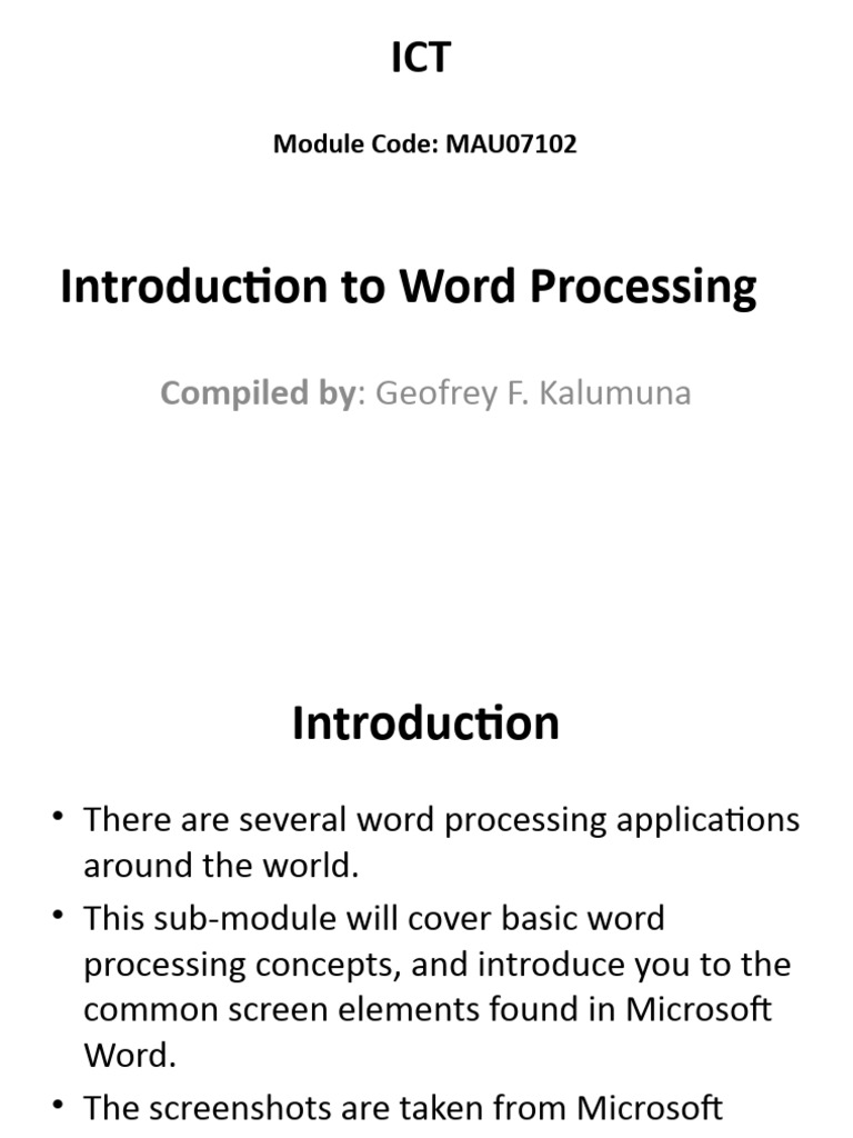 Module 1 6 Introductionto Word Processing Pdf Microsoft Word