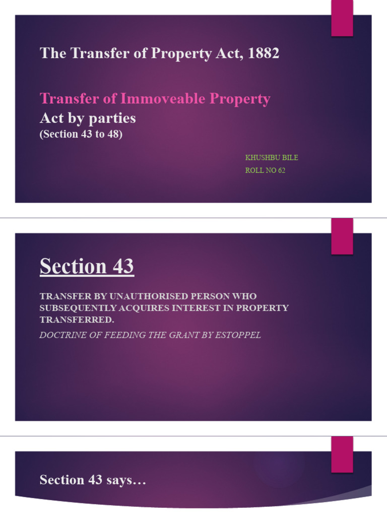 TOPA - Sec. 43 To 48 - Khushbu Bile | PDF | Property | Mortgage Law