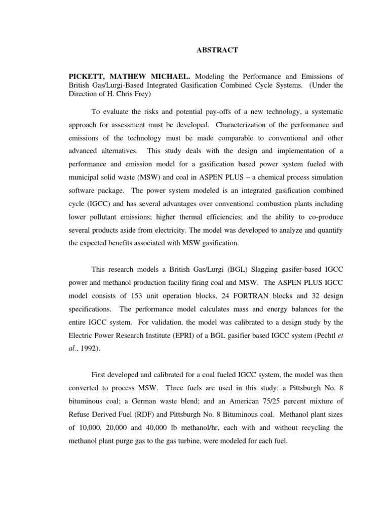 Modeling The Performance and Emissions of British Gas - Lurgi-Based ...