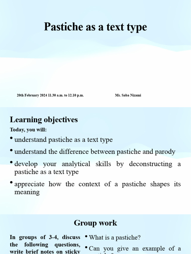 Understanding Pastiche in Literature | PDF | Parody | Advertising
