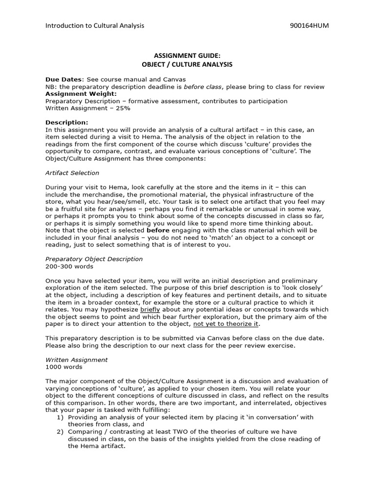 Object Culture Assignment Guide-1 | PDF | Theory | Analysis