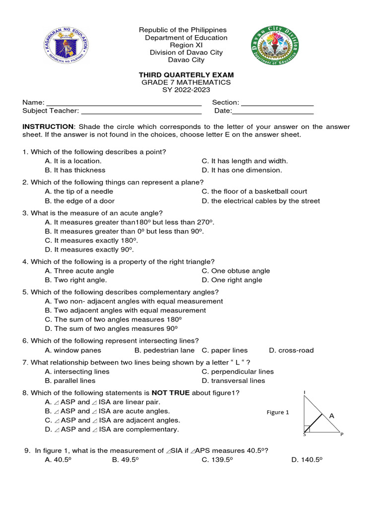 Quarterly Test_Q3 Mathematics 7 | PDF | Rectangle | Classical Geometry