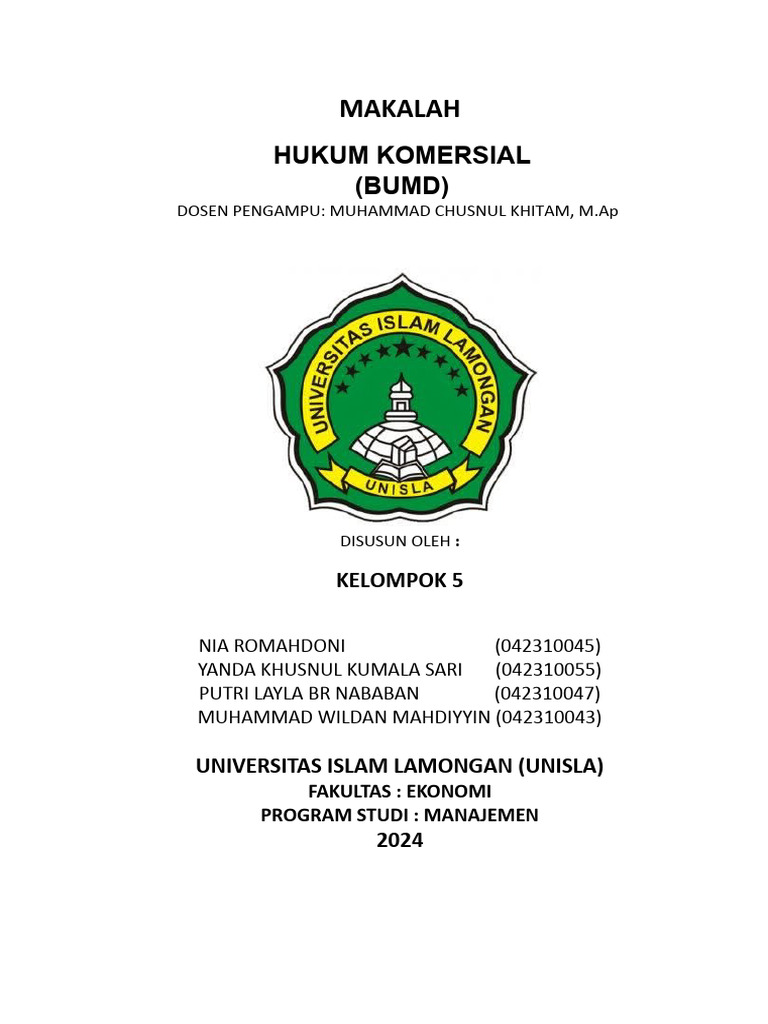 Makalah Badan Usaha Milik Daerah Bumd | PDF