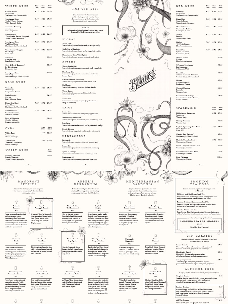 The Botanist Drinks Menu 2024 | PDF | Martini (Cocktail) | Gin