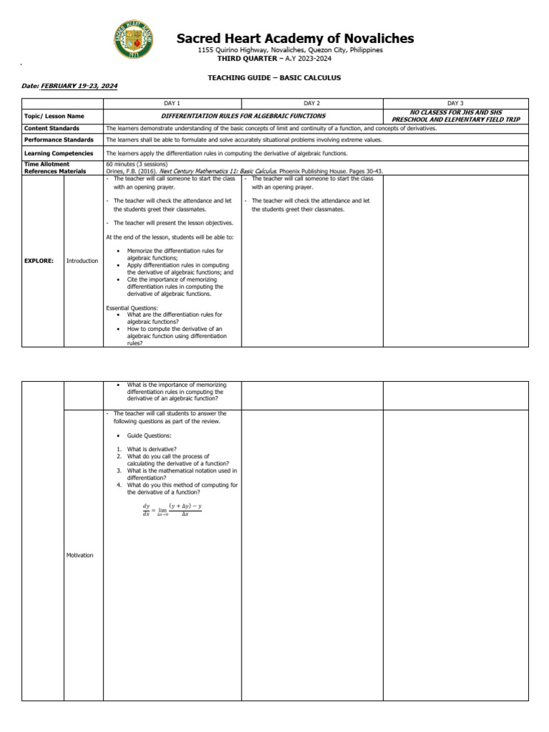 TG-Basic Cal Q3 W25 | PDF | Derivative | Function (Mathematics)