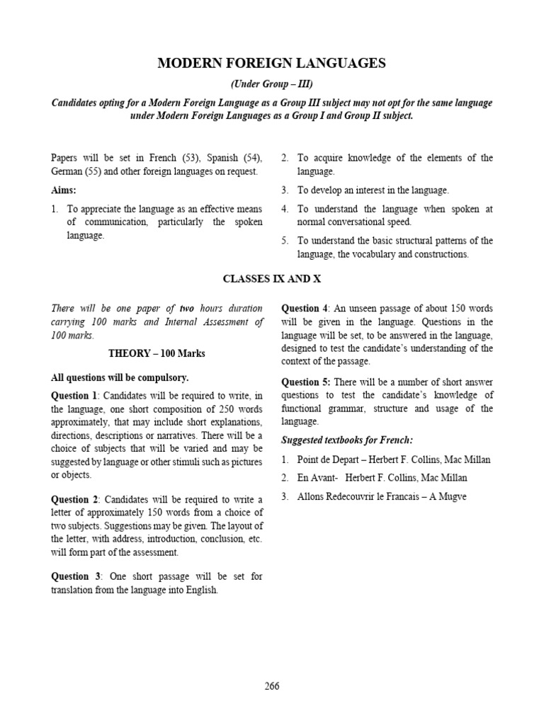 ICSE Modern Foreign Languages Group III | PDF | Vocabulary | Language ...