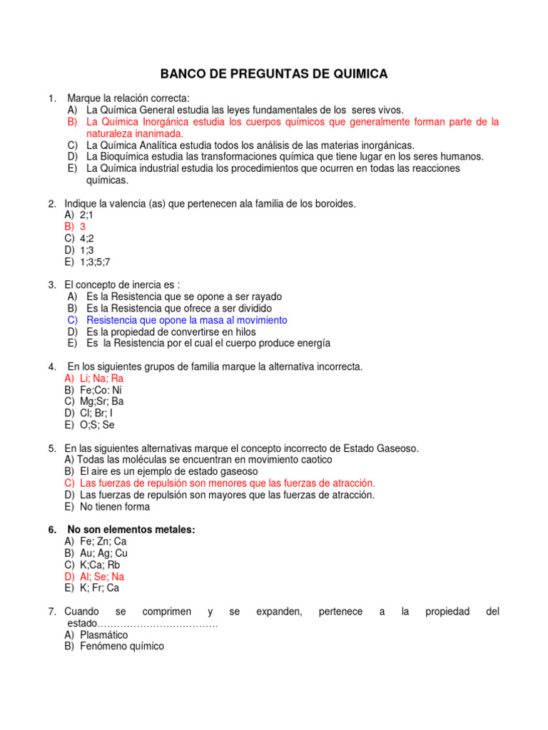 Banco de Preguntas de Quimica | PDF | Enlace covalente | Redox