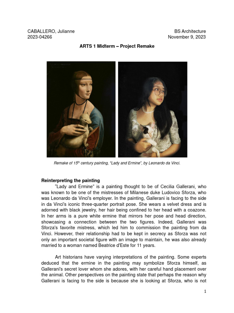 CABALLERO - Arts 1 - Midterm Project - Lady With An Ermine Remake | PDF ...