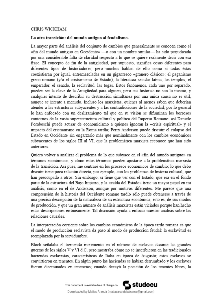 Chris Wickham Resumen | PDF | Feudalismo | Impuestos