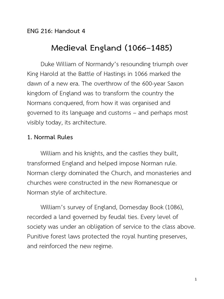 Handout 4 Medieval England | PDF | Wars Of The Roses | The Canterbury Tales