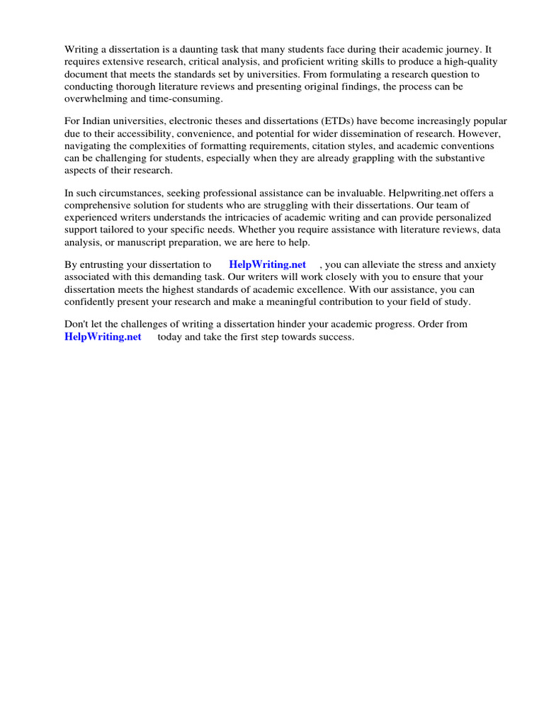Electronic Theses and Dissertations For Indian Universities A Framework ...
