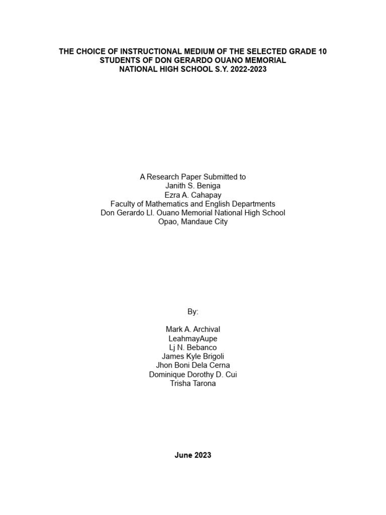 Instructional Medium Choices in Grade 10 | PDF | Learning | Communication
