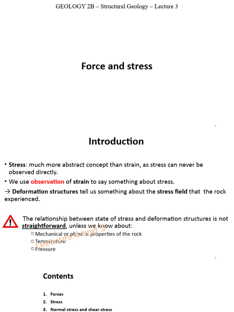Lecture03 Force Stress 2023 | PDF | Stress (Mechanics) | Force